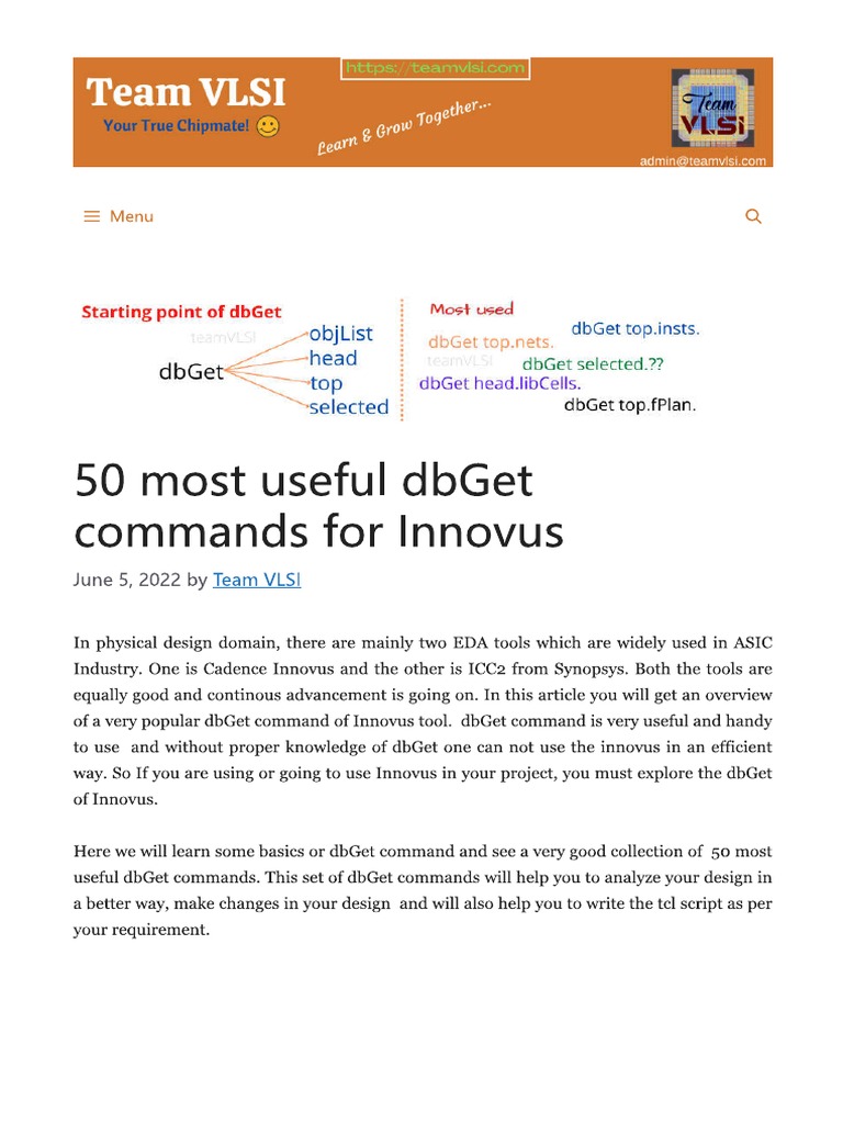 50 Most Useful DbGet Commands For Innovus - Team VLSI | PDF