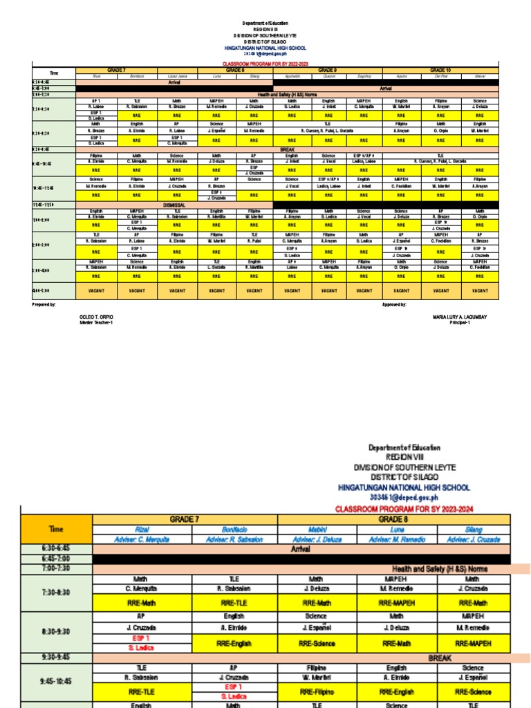 Classroom Program For SY 2023 2024 | PDF | Philippines | Southeast Asia