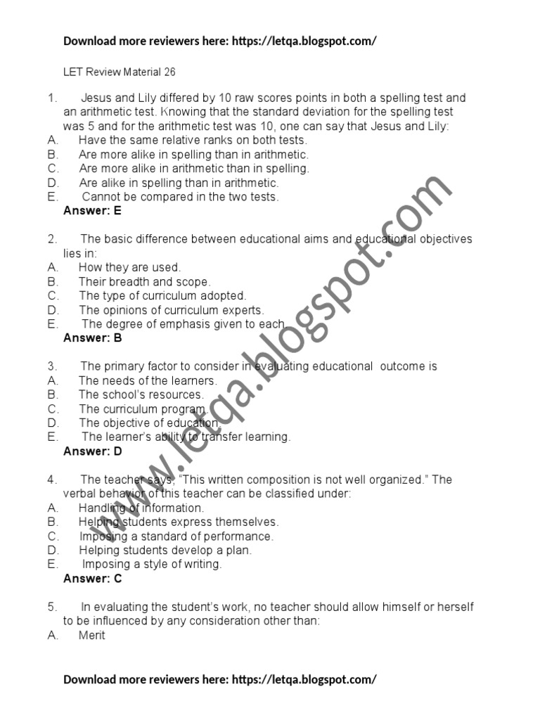 LET Review Material 26 | PDF | Teachers | Learning