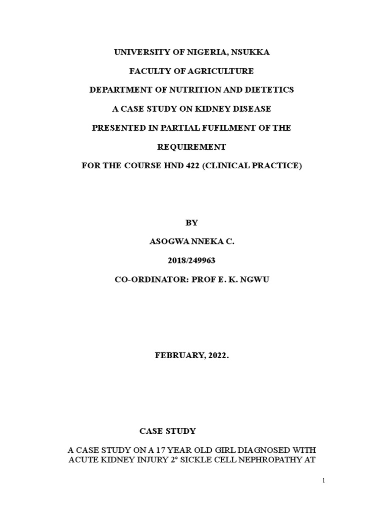 Case Study Report | PDF | Kidney | Physiology