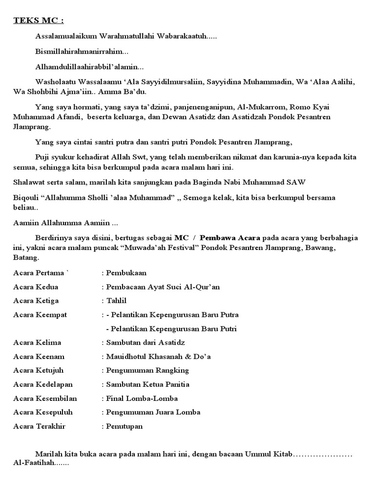 Teks MC | PDF | Kajian Bahasa Asing | Agama & Spiritualitas