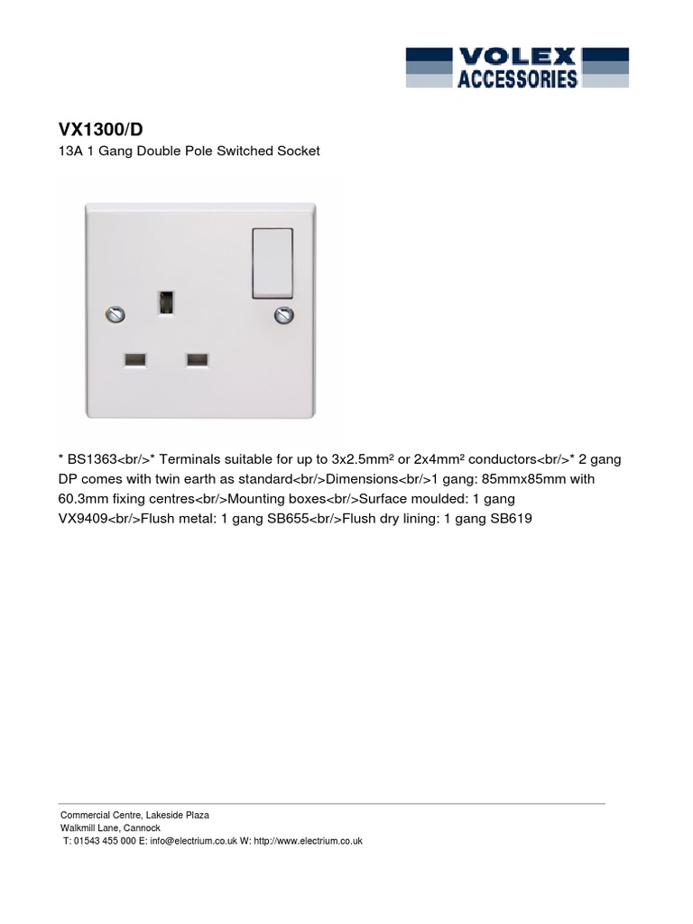 Volex VX1300 Double Pole Socket | PDF