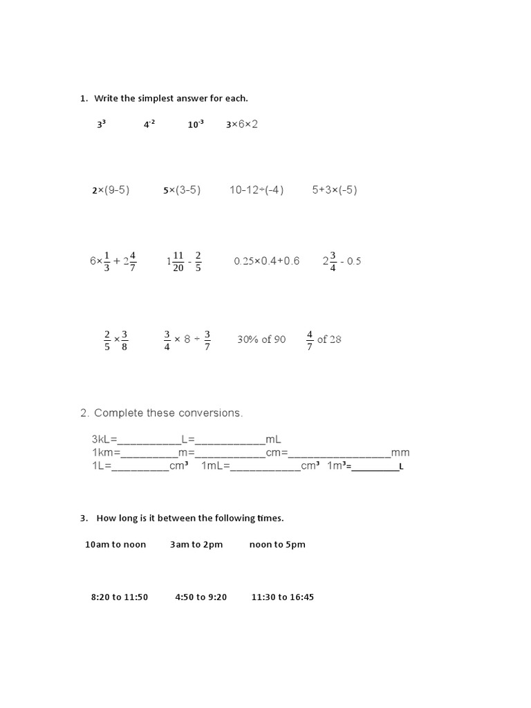 Write The Simplest Answer For Each. 3 4 10 3 | PDF