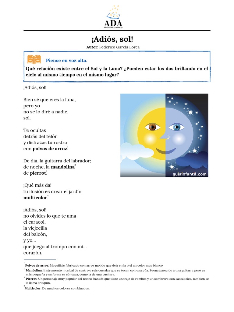 ¡Adios Sol. II Ciclo 2 | PDF | Poesía
