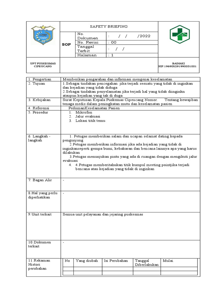Sop Safety Briefing | PDF