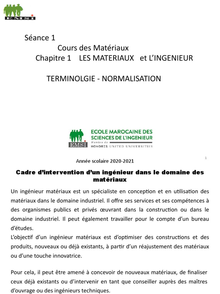 Séance 1- Chapitre 1- Initiation Et Terminologie | PDF | Dureté (matériau) | Module de Young