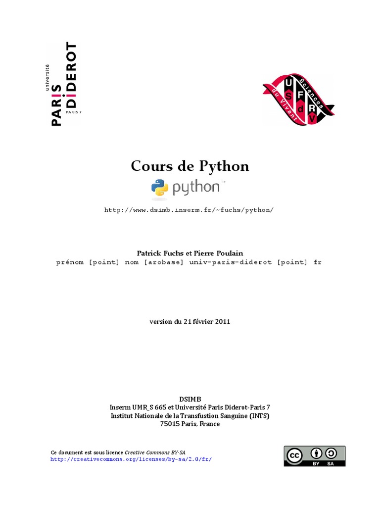 Cours Python | PDF | Variable (informatique) | Python (Langage de programmation)