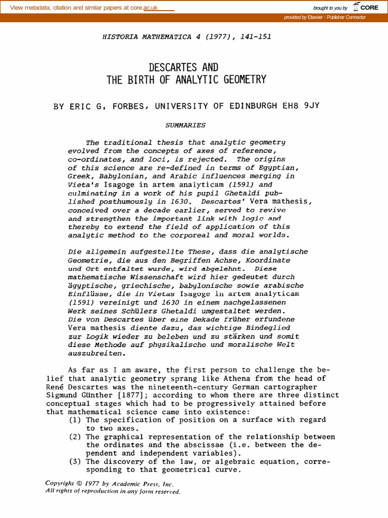 DESCARTES AND THE BIRTH OF ANALYTIC GEOMETRY | PDF | Axiom | Geometry