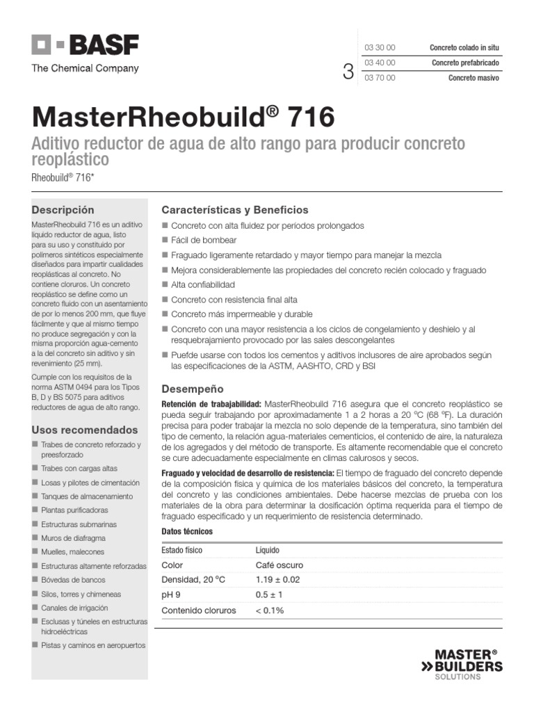 MasterRheobuild 716 - Ficha Técnica | PDF | Hormigón | Naturaleza