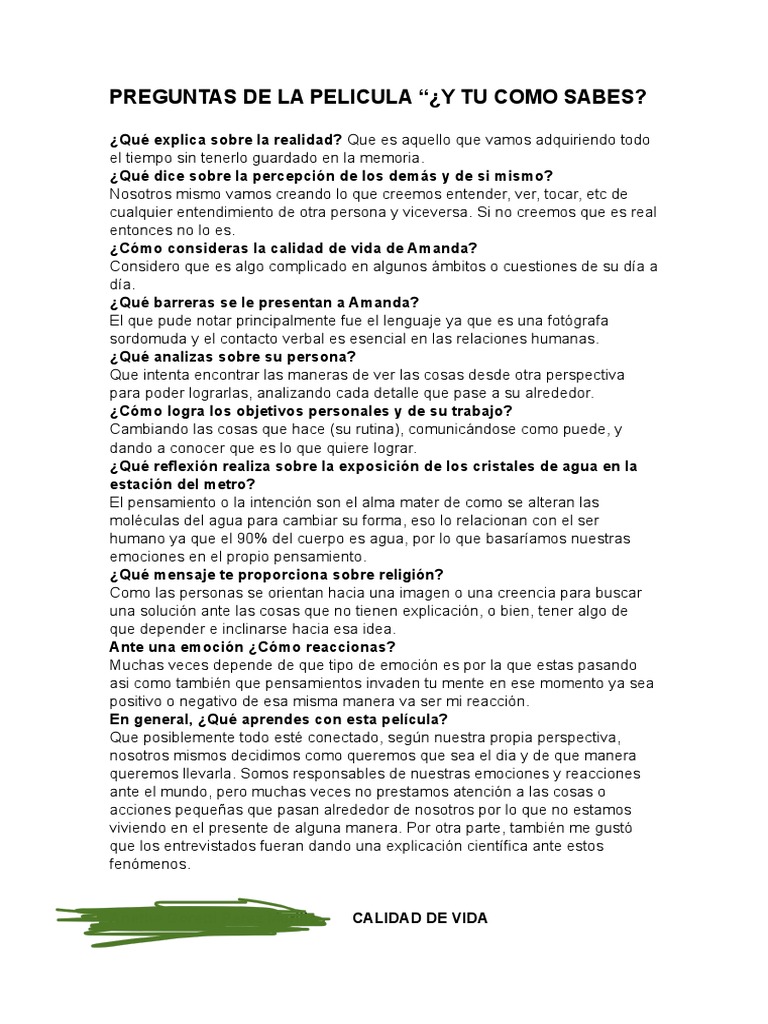 Preguntas de La Pelicula | PDF