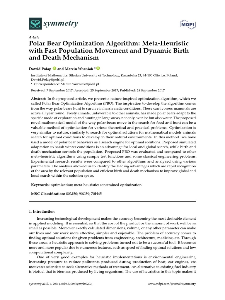 Polar Bear Optimization Algorithm Pdf Mathematical Optimization Metaheuristic 