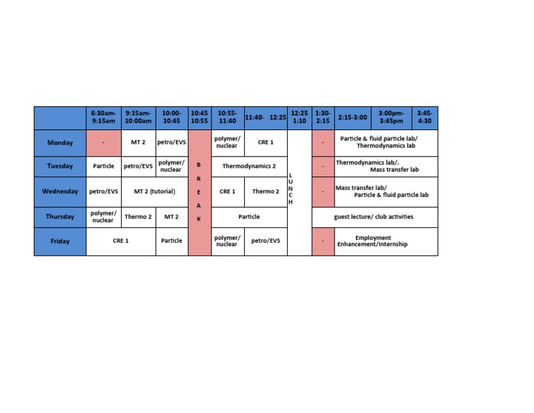 Chemical Engineering Time Table. | PDF