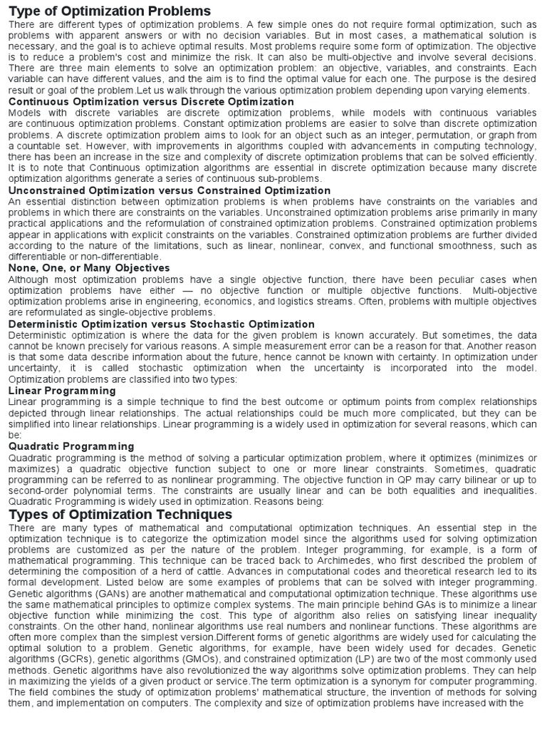 Optimization Problems Can Be Classified Based 103 | PDF | Mathematical Optimization | Linear ...