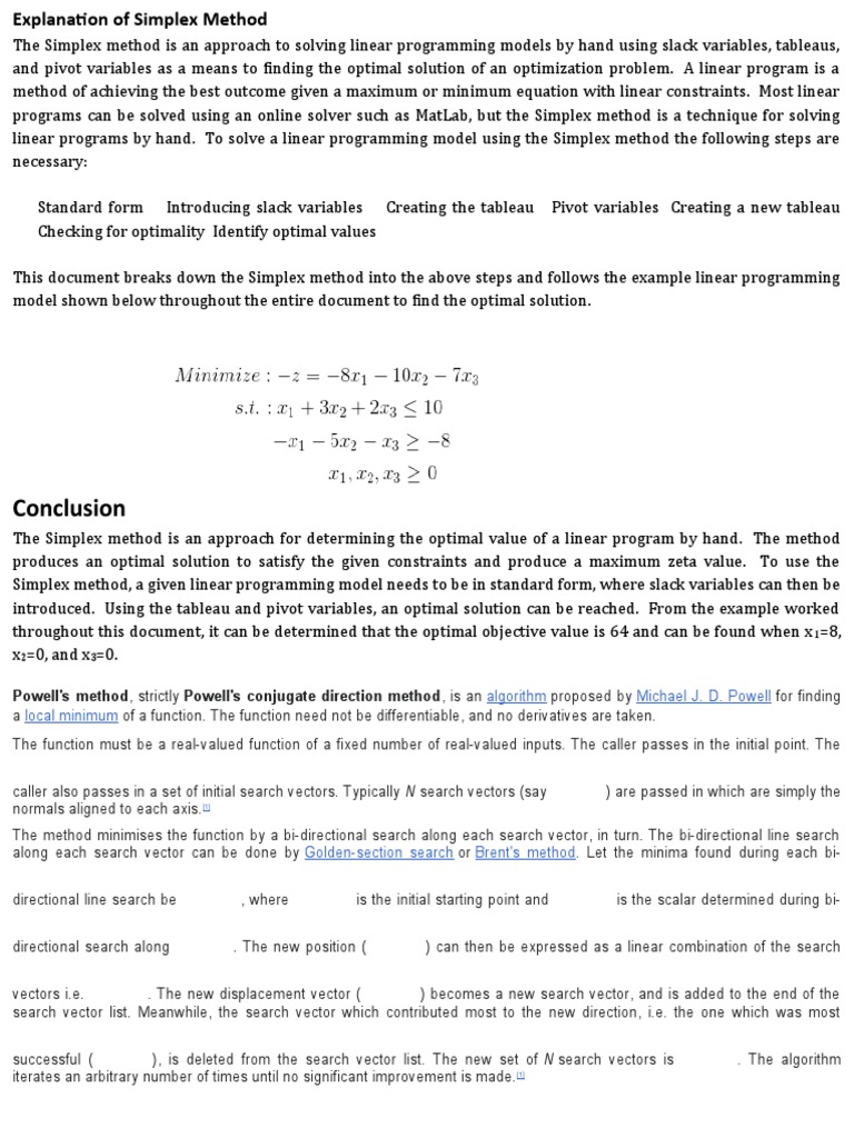 Powels &-Simplex-Method | PDF | Linear Programming | Mathematical Optimization