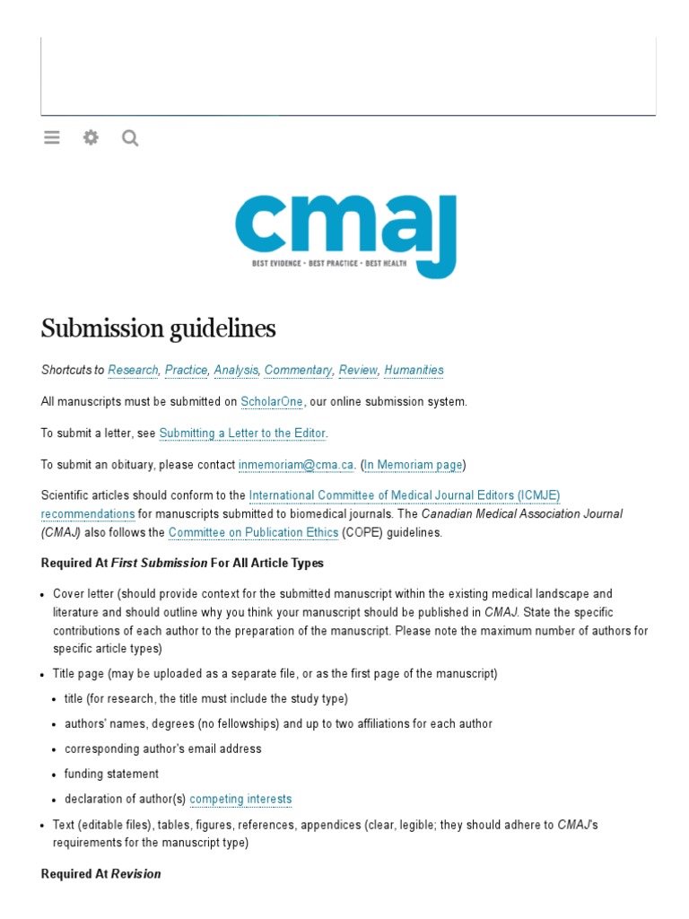 Submission Guidelines - CMAJ | PDF | Evidence Based Medicine | Medical ...