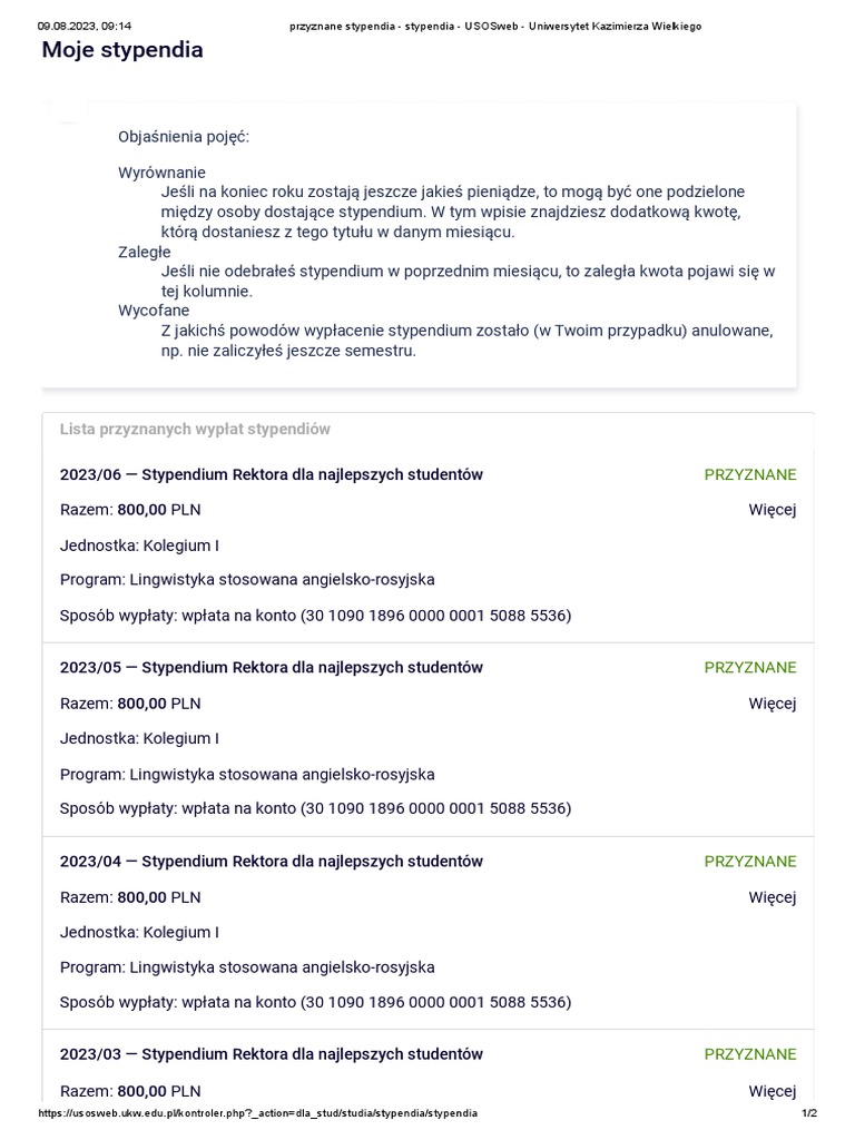 Przyznane Stypendia - Stypendia - USOSweb - Uniwersytet Kazimierza Wielkiego | PDF