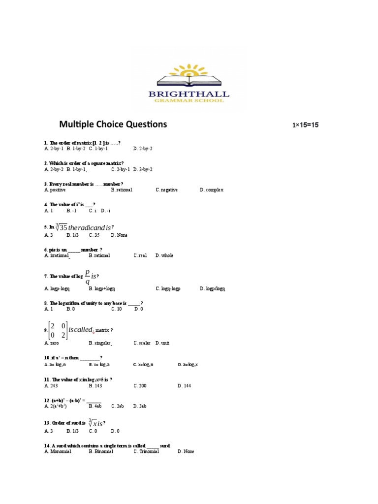 Class 9 Math Paper 2023 | PDF | Matrix (Mathematics) | Factorization