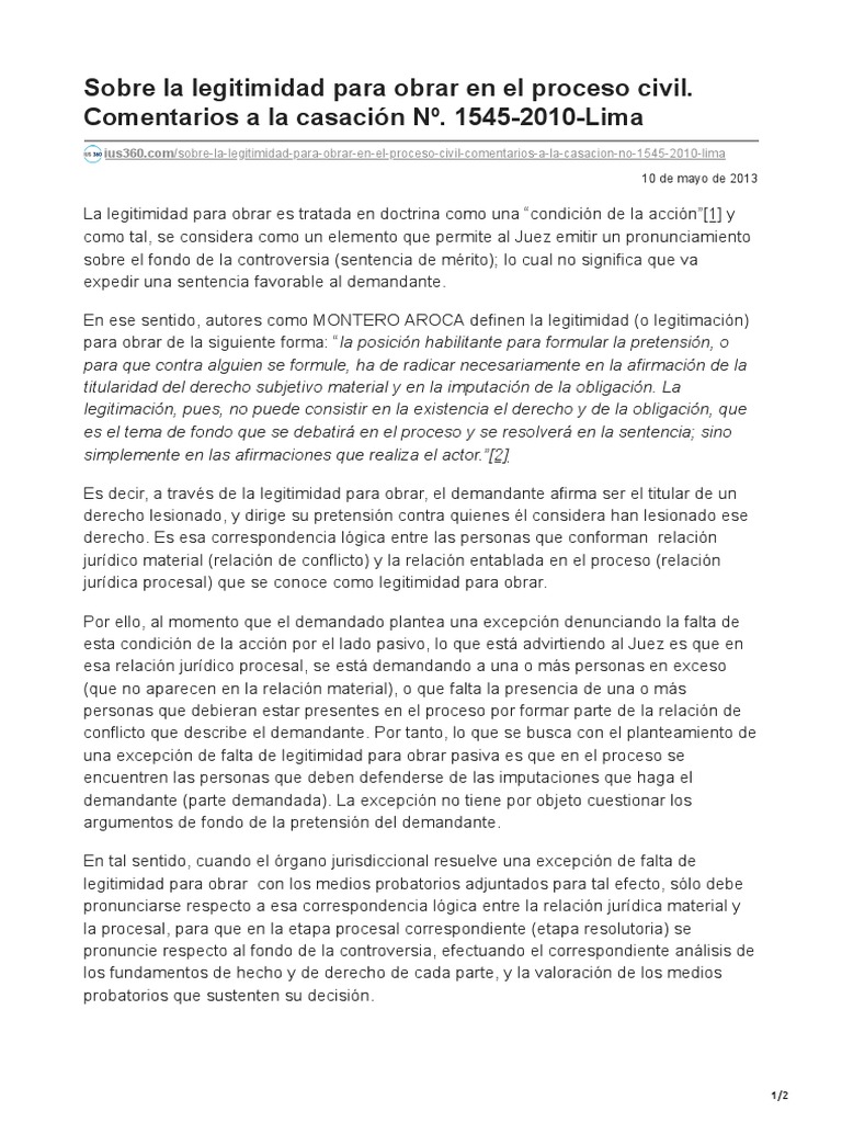 Legitimidad para Obrar en Proceso Civil | PDF | Ley procesal ...