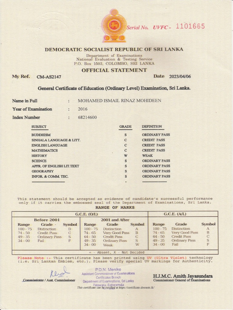 GCE O/L Certificate Verification Guide | PDF | Educational Assessment ...