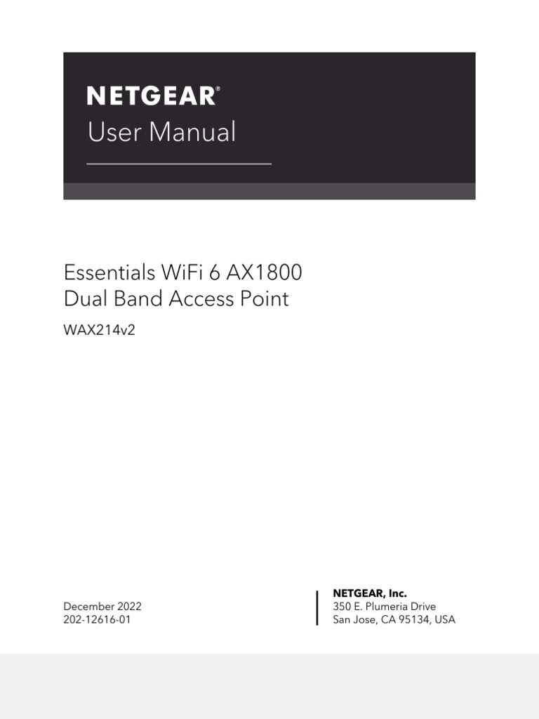 Netgear Essentials WiFi 6 AX1800 Dual Band Access Point Wax214v2 Manual ...