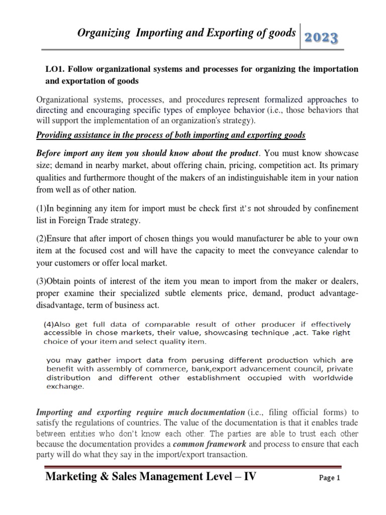 Organizing Importing and Exporting of Goods | PDF