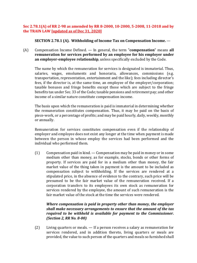 Updated RR 2-98 Sec 2.78.1 (A) Compensation | PDF | Employment | Expense