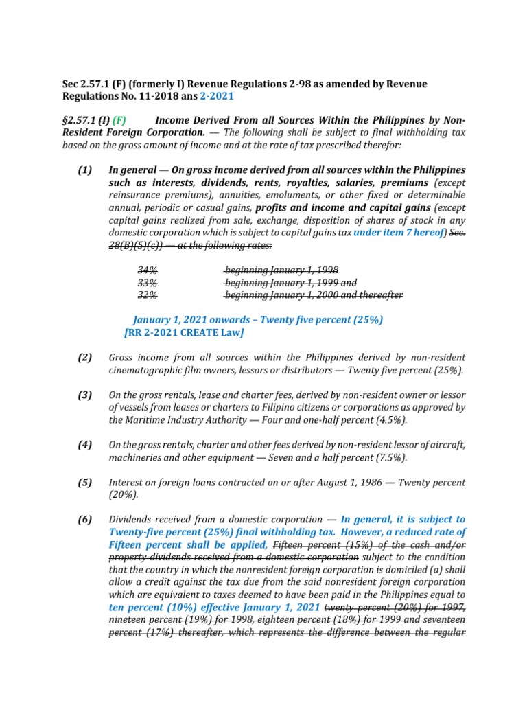 Updated RR 2-98 Sec 2.57.1 (F) Non Resident Foreign Corporation Passive ...