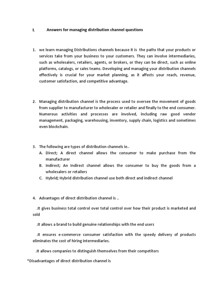 Answers For Managing Distribution Channel Questions | PDF