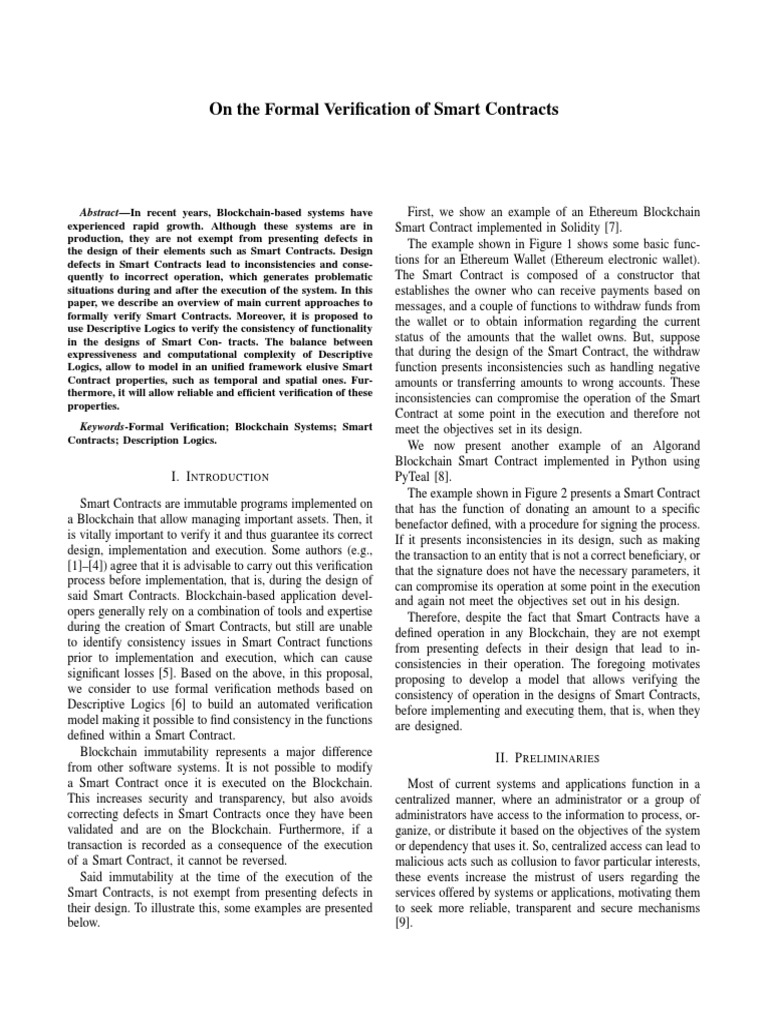 On The Formal Verification of Smart Contracts | PDF On The Formal Verification of Smart Contracts | PDF