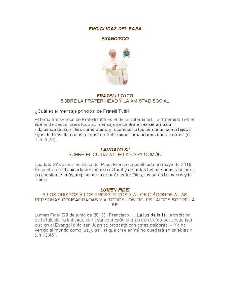 Resumen Enciclicas | PDF | Papa Francisco | Papa Benedicto Xvi