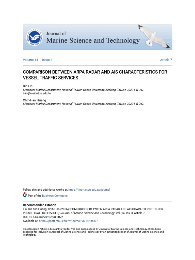 Comparison Between Arpa Radar And Ais Characteristics For Vessel Pdf