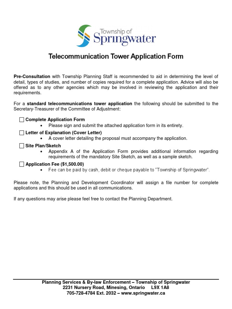 Telecommunication Tower Application Form | PDF | Easement | Cheque