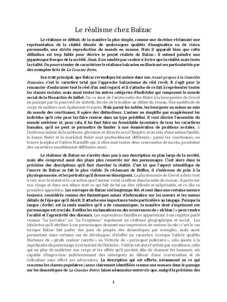 Le Realisme Chez Balzac | PDF