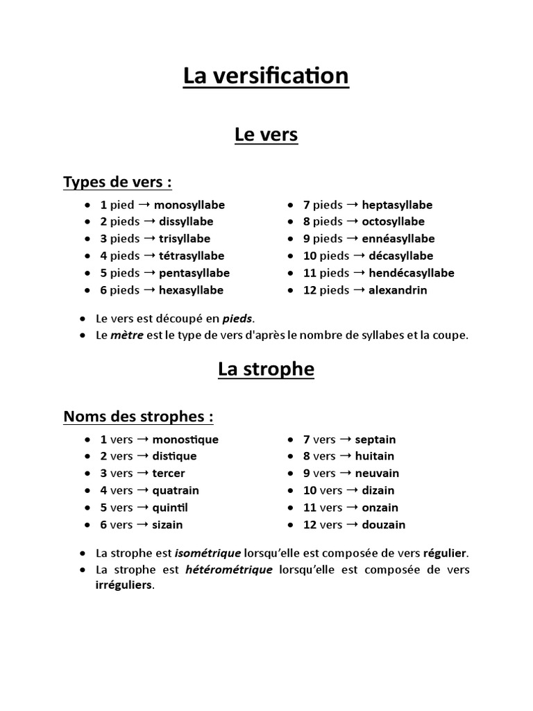 La Versification - Seconde | PDF | Rime dans la poésie | Critique ...