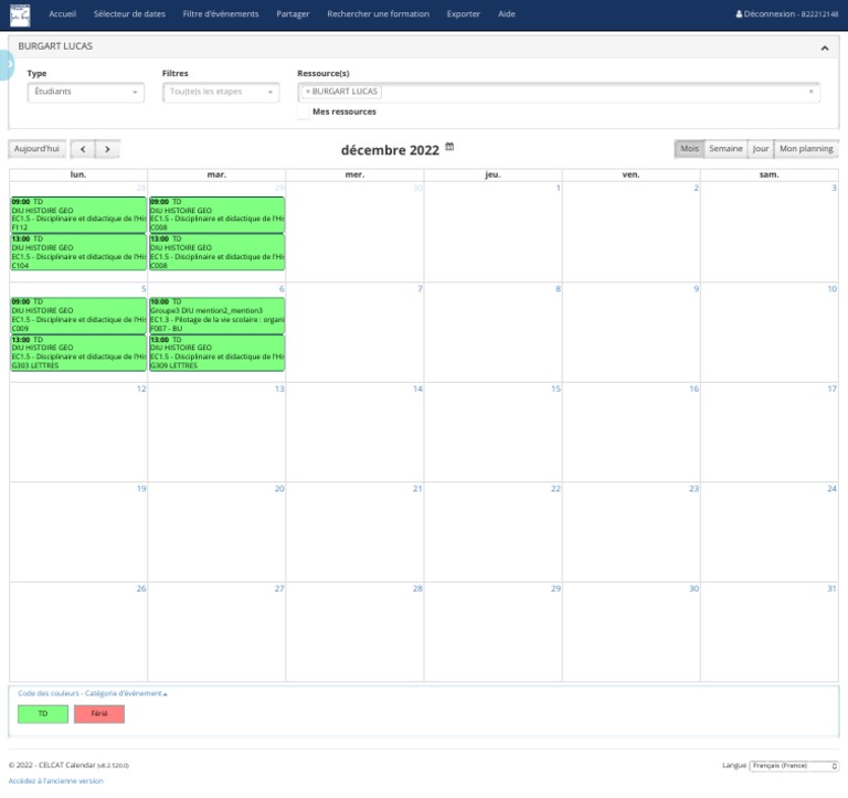 Calendrier CELCAT pour étudiants | PDF