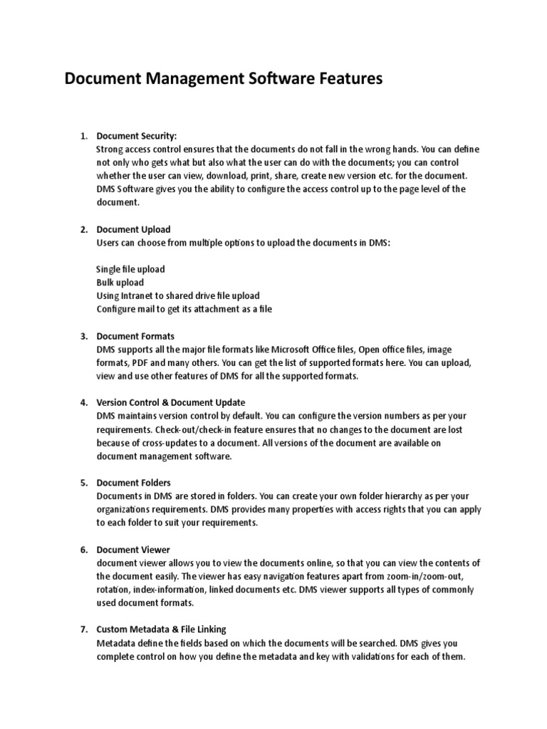 Document Management Software Features | PDF | Computer File | Metadata
