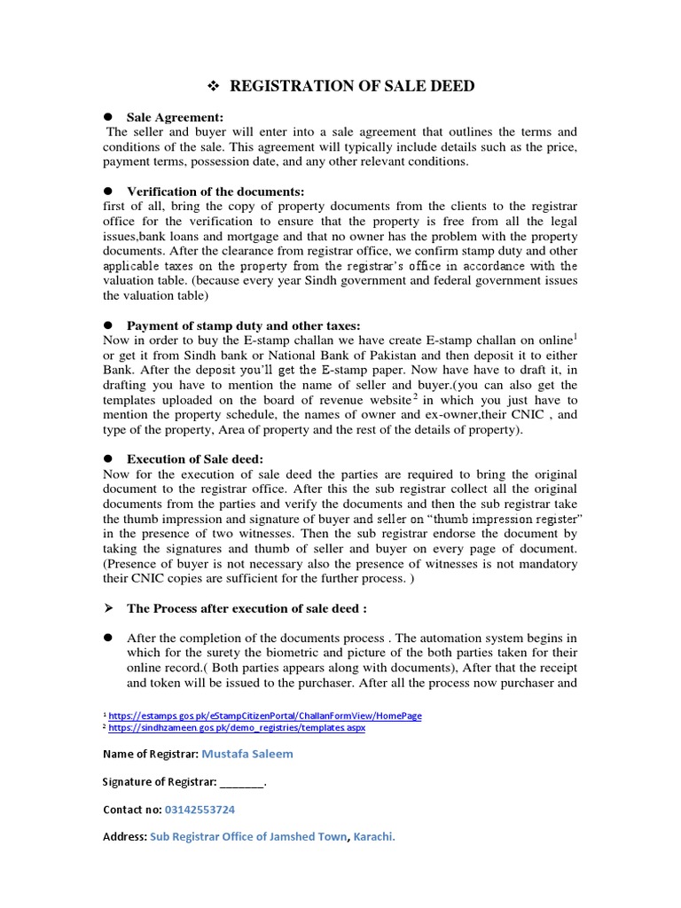 Registration of Sale Deed | PDF