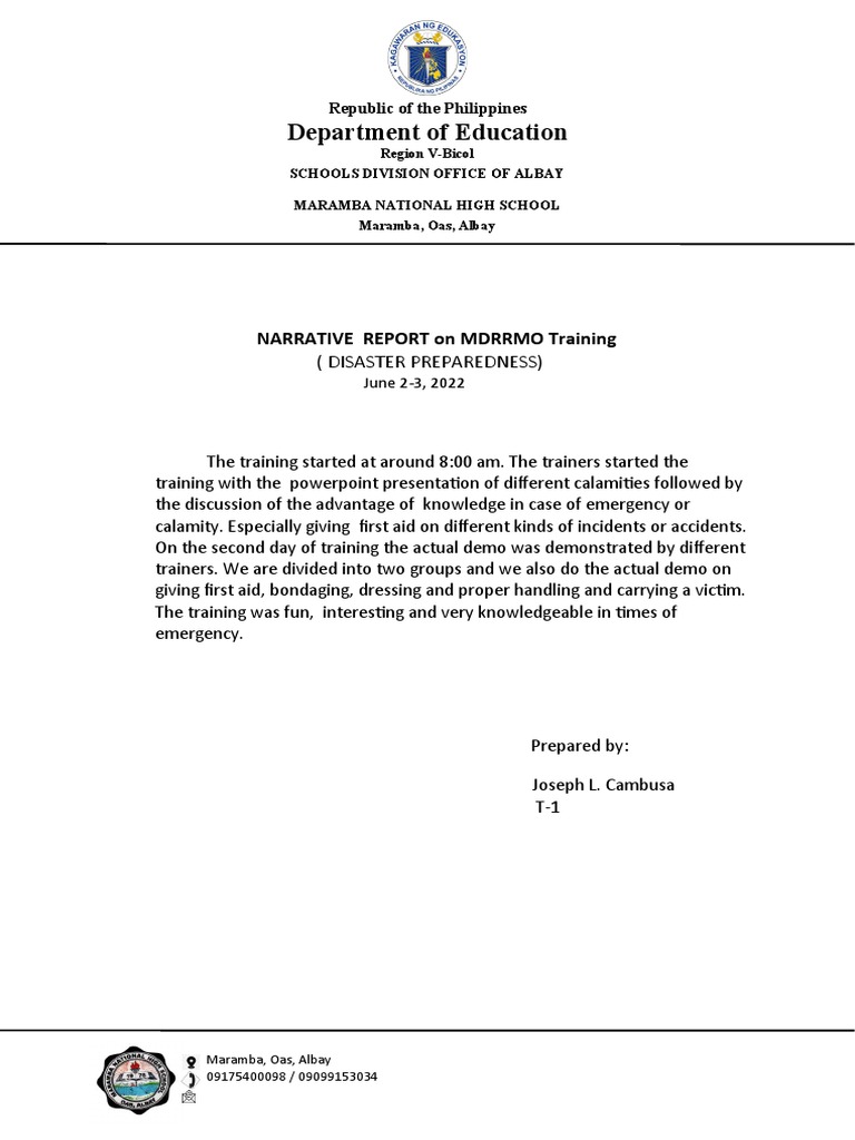 Narrative Report Mdrrmo | PDF | Social Science