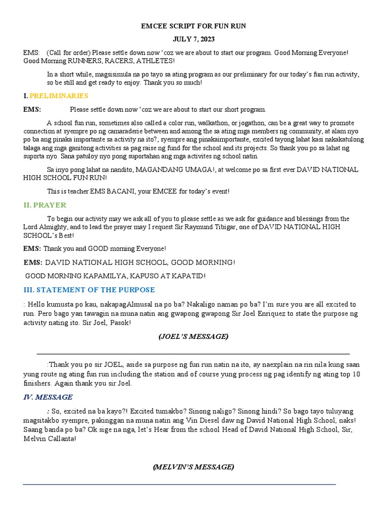 Emcee Script For Fun Run2023 | PDF | Lifestyle