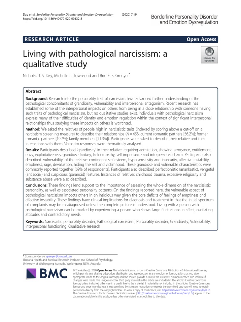 Living With Pathological Narcissism A Qualitative Study | PDF | Behavioural Sciences ...