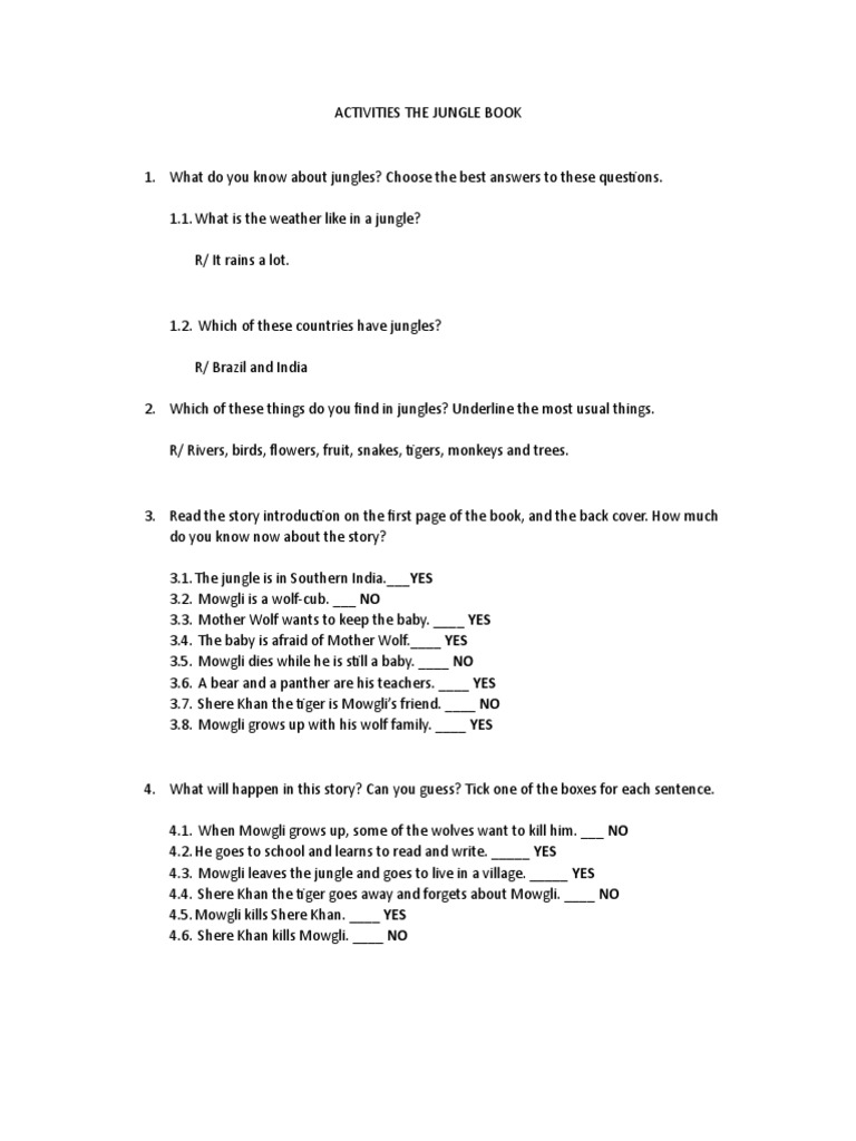 Jungle Book Activity Worksheets | PDF | Language Arts & Discipline ...
