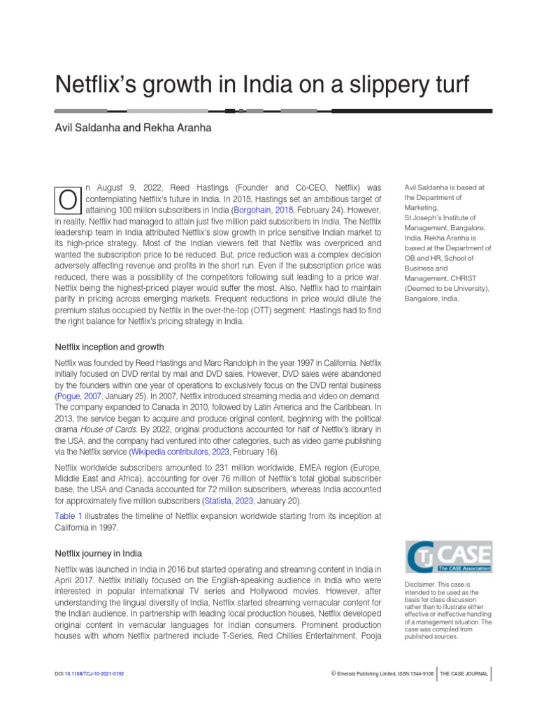 Netflix's Growth in India On A Slippery Turf | PDF | Netflix | Pricing