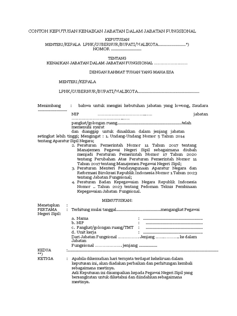 Contoh Keputusan Kenaikan Jabatan Dalam Jabatan Fungsional-1 | PDF