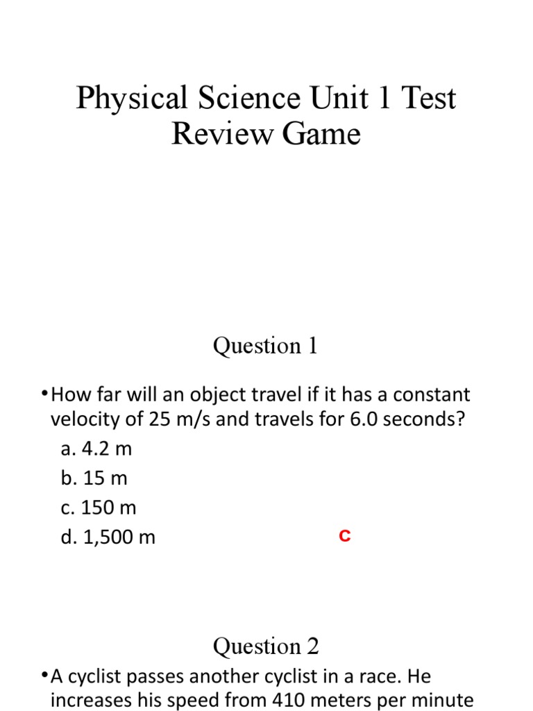Physical Science Unit 1 Test Review Game | PDF | Force | Weight
