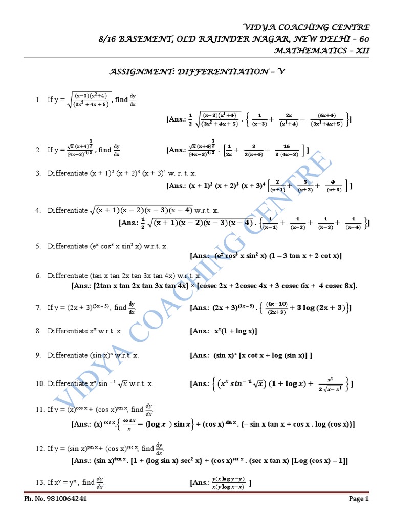Differentiation Assignment - 5 | PDF Differentiation Assignment - 5 | PDF