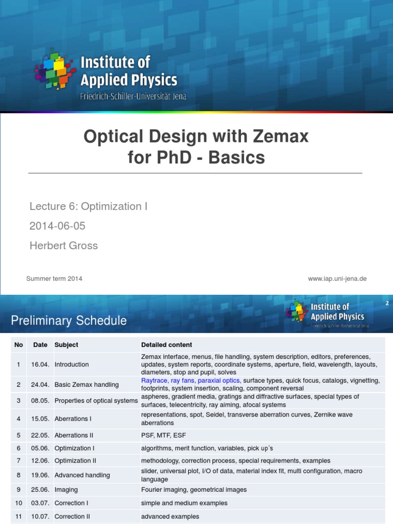 Zemax Optimization Techniques for PhD | PDF | Teaching Methods & Materials
