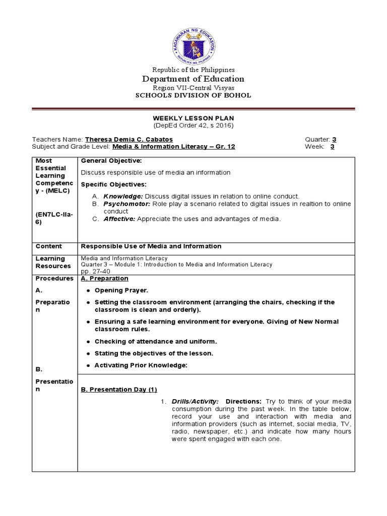 Bohol Mil q3 PLP Wk3 | PDF | Information | Communication