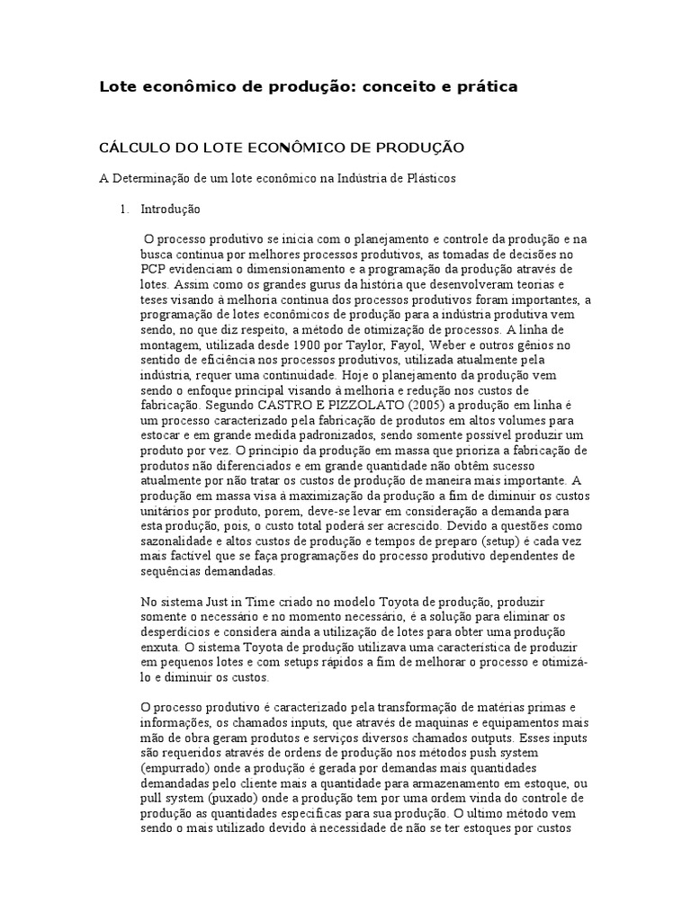 Lote Econômico de Produção: Guia Prático | PDF | Economia | Despesa