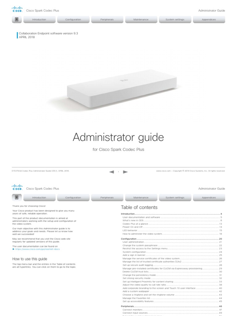 Cisco Spark Codec Plus Administrator Guide Ce93 Pdf Backup Video