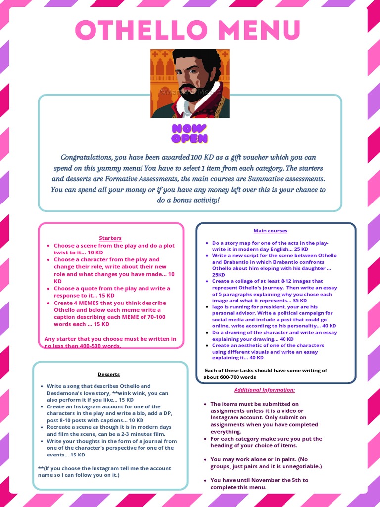 Othello Menu Assignment- Zeina 1 | PDF | Othello